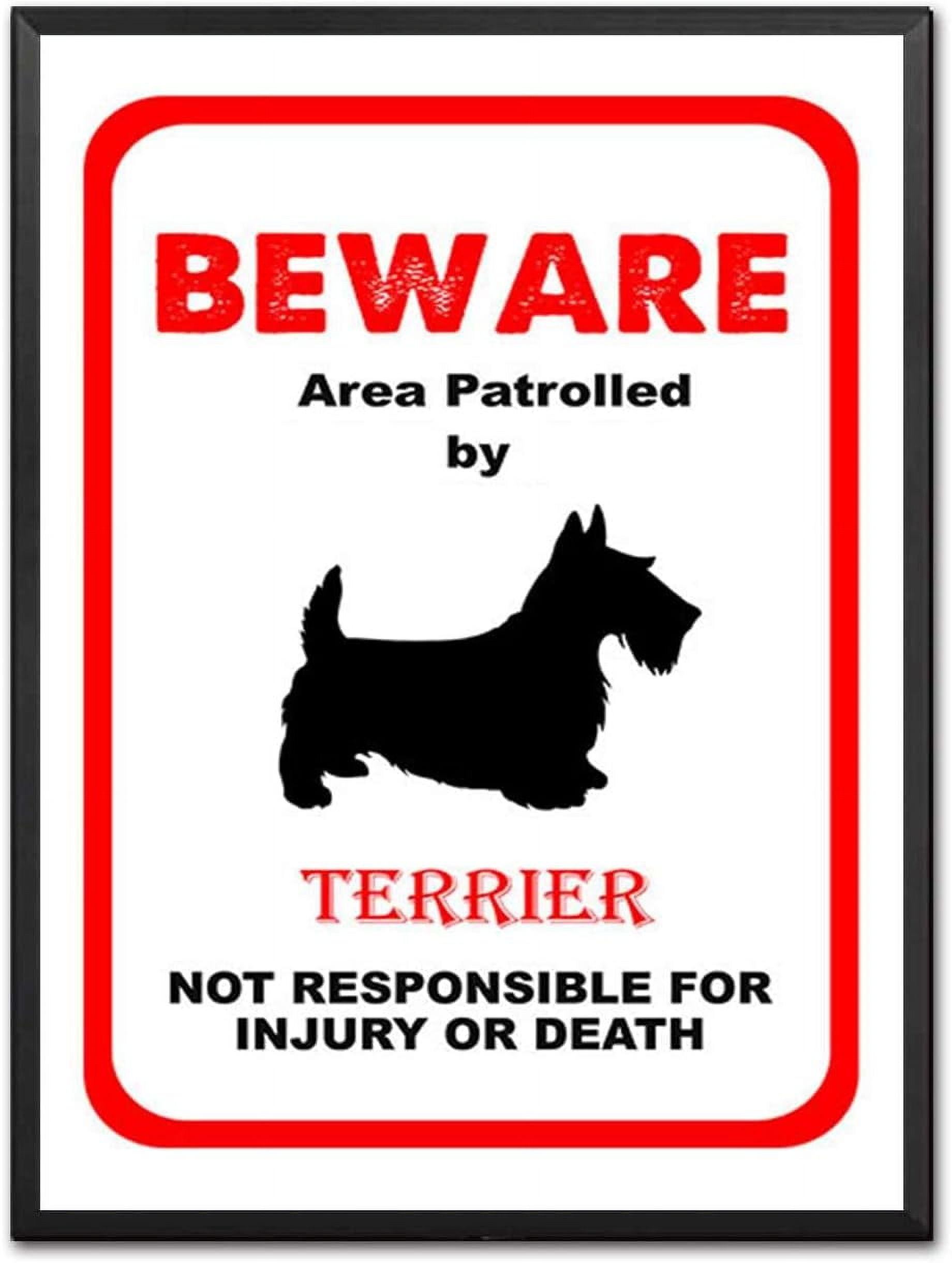 ASPORIC Tin Sign Beware Area Patrolled by Terrier Dog Notice Safety ...