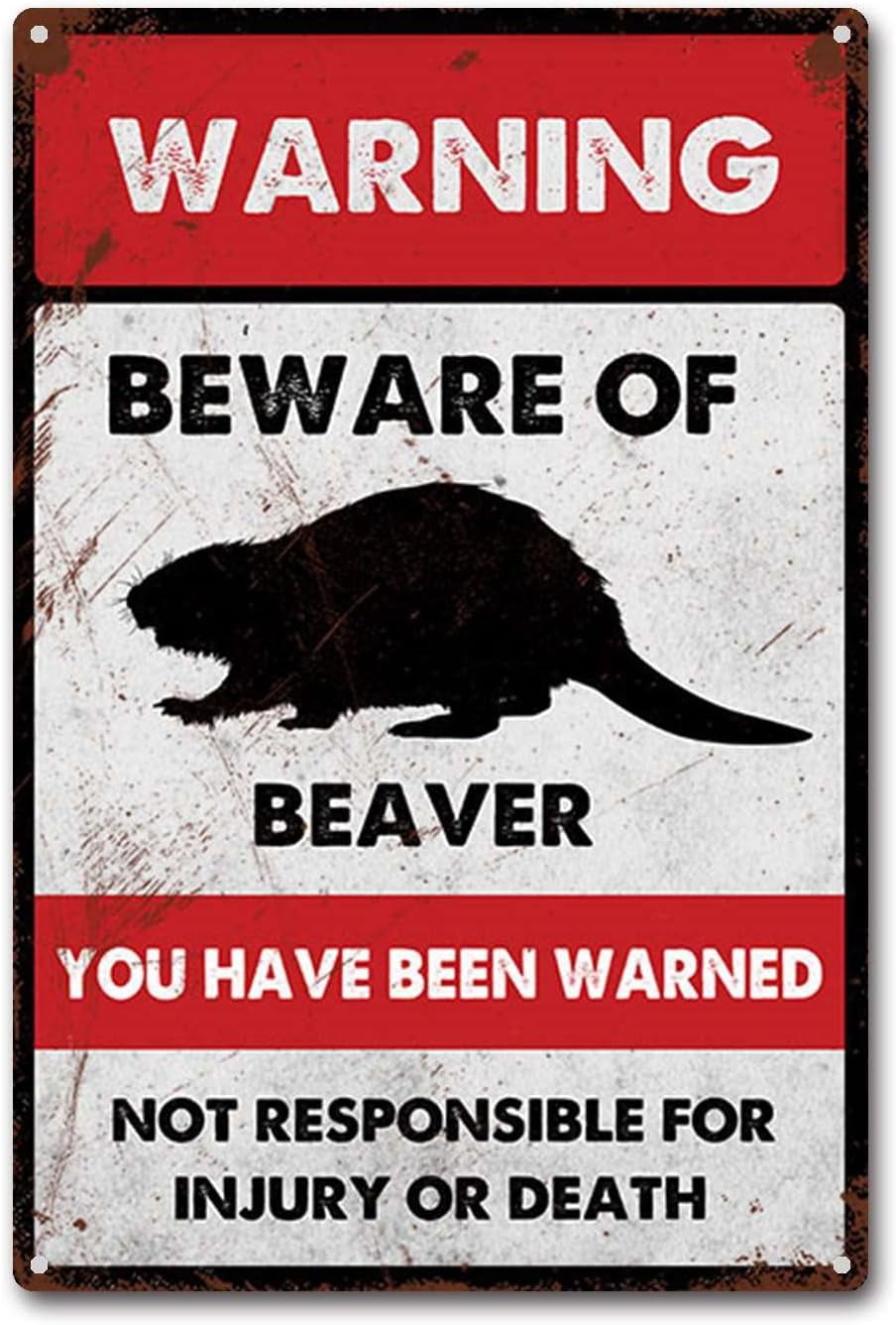 ASPORIC Tin Sign Beware of Beaver Tin Signs Metal Sign for Home Bar ...