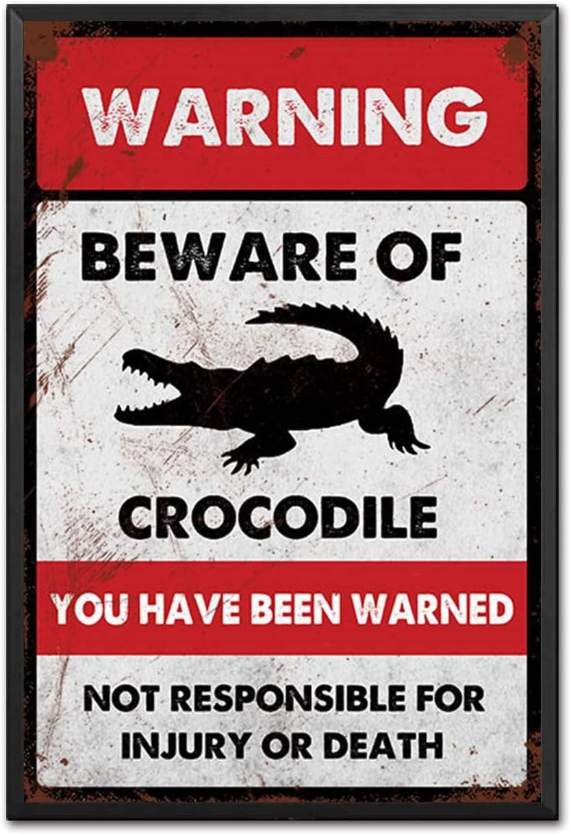 ASPORIC Tin Sign Beware of Crocodile Room Man Cave Art Decorations ...