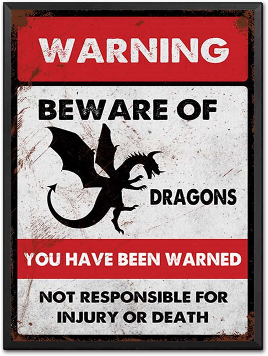 ASPORIC Tin Sign Beware of Dragons Metal Tin Sign Vintage Bar Man Cave ...