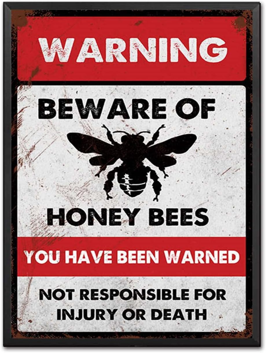 ASPORIC Tin Sign Beware of Honey Bees Metal Tin Sign Vintage Bar Man ...