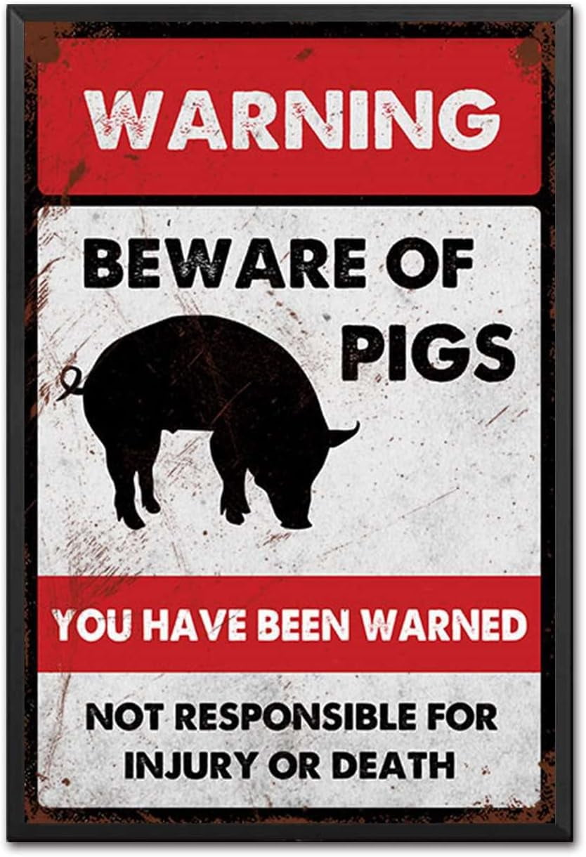 ASPORIC Tin Sign Beware of Pigs Tin Sign for Garage Bar Restaurant Home ...