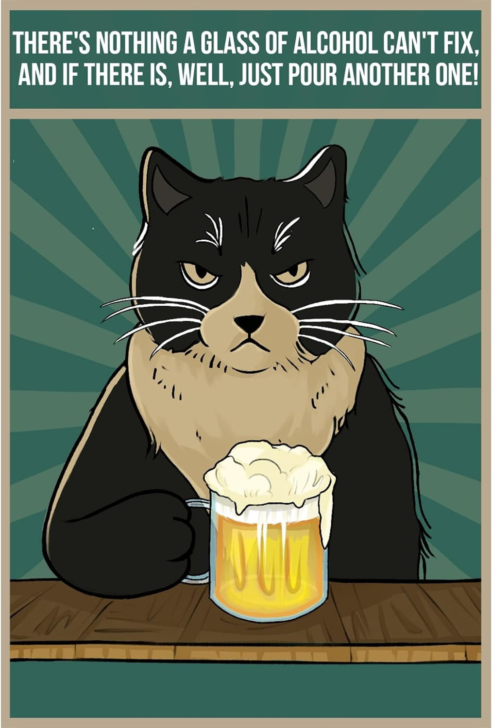 ASPORIC Tin Sign Vintage Black Cat “Theres Nothing A Glass of Alcohol ...