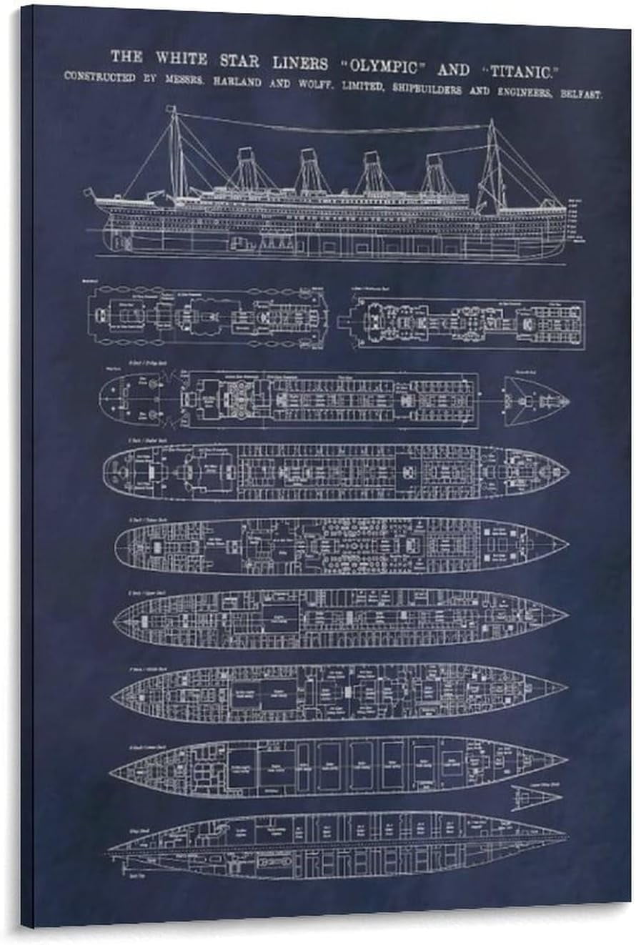 ASPORIC The Titanic Poster The Titanic Blueprint Poster Cool Poster ...