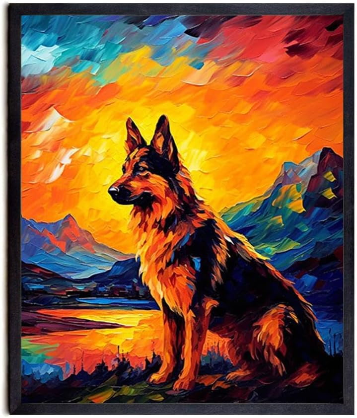 ASPORIC Unframed Starry Night Van Gogh Inspired German Shepherd Dog ...