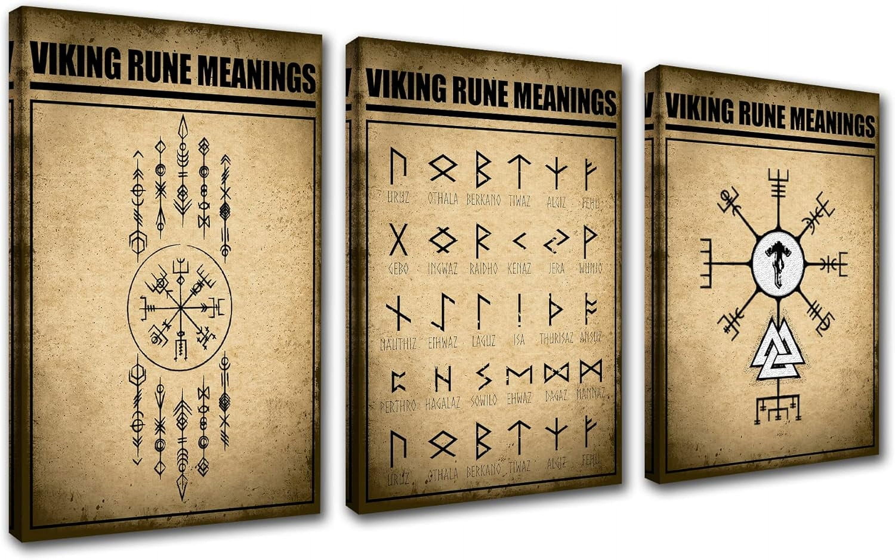 ASPORIC Vikings Canvas Wall Art Vikings Rune Meanings Poster Old Runes ...