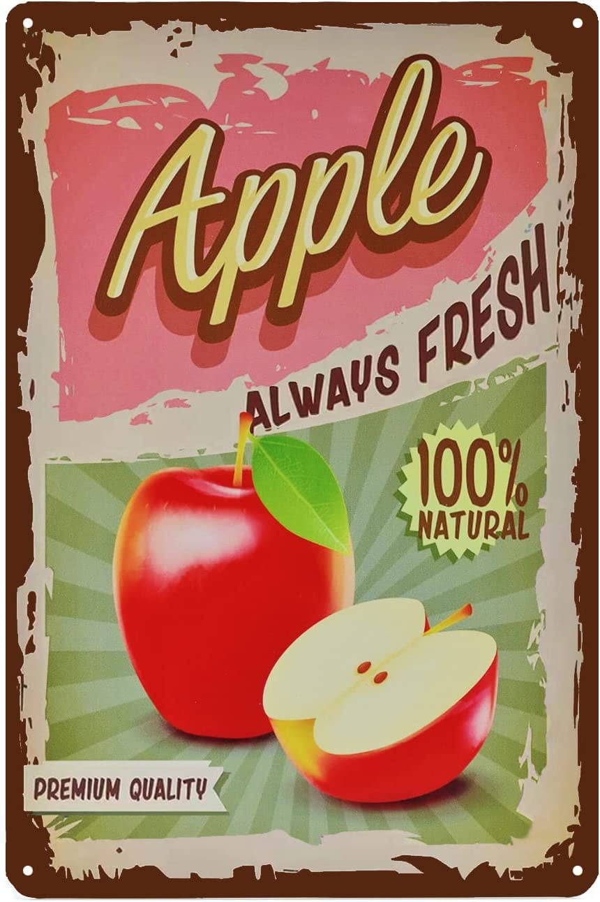 ASPORIC Vintage Apple Tin Sign - Fruit Metal Sign - Retro Decorative ...