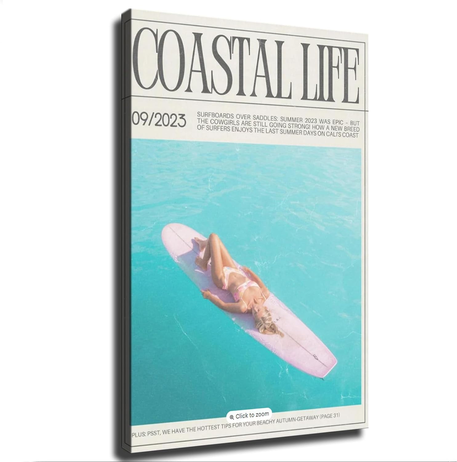 ASPORIC Vintage Beach Newspaper Canvas Wall Art Coastal Cowgirl Trendy ...