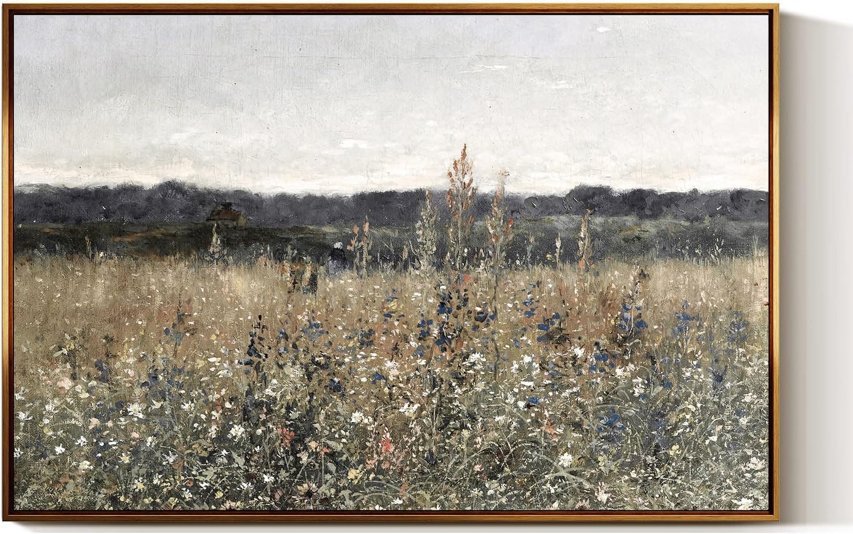 ASPORIC Vintage Canvas Wall Art Wildflower Field, Rustic Meadow with ...