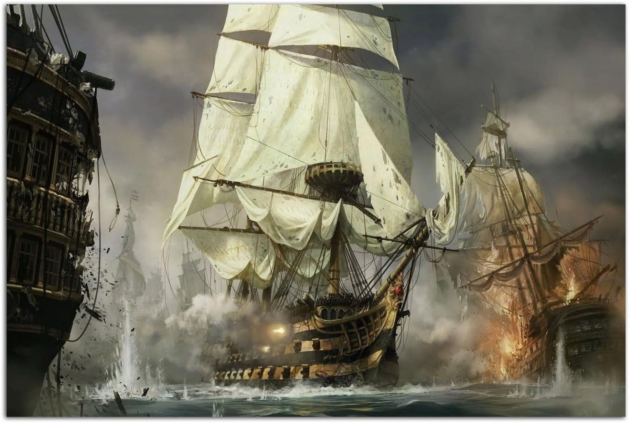 ASPORIC Vintage Creative Moon Pirate Ship Poster Sailing Ship Wall Art ...