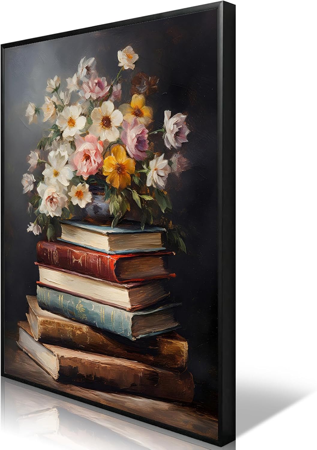 ASPORIC Vintage Floral Wall Art Moody Books Still Life Pictures Rustic ...
