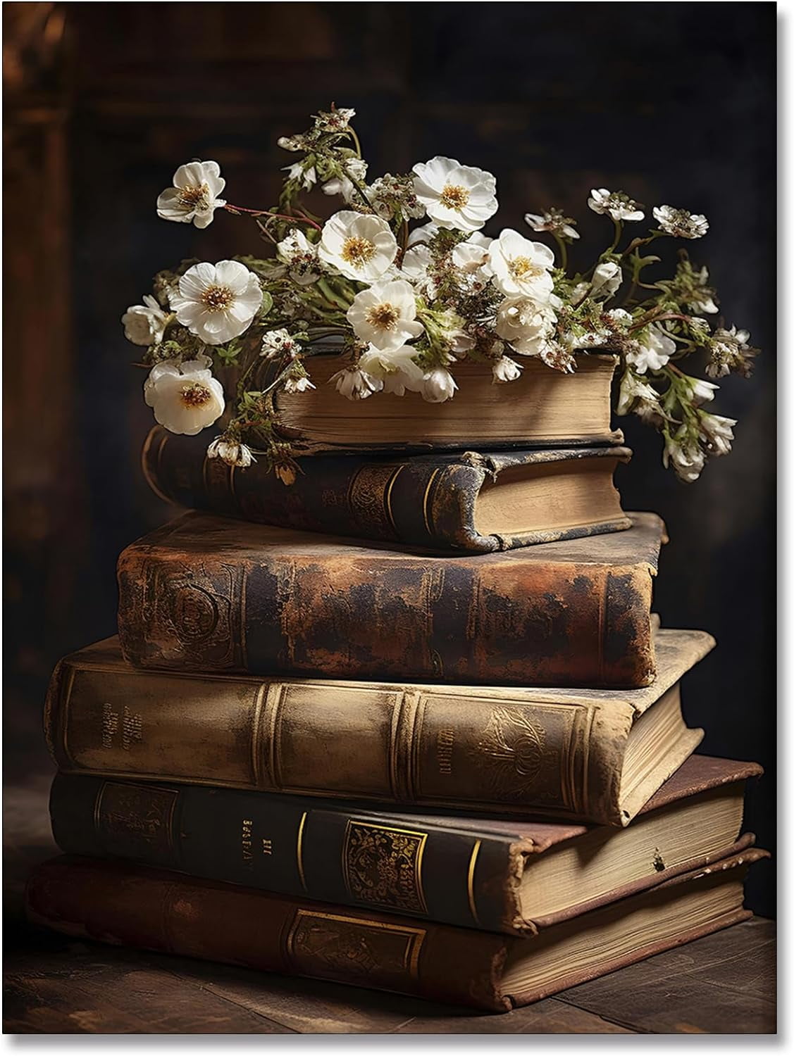 ASPORIC Vintage Floral Wall Art Moody Books Still Life Pictures Rustic ...