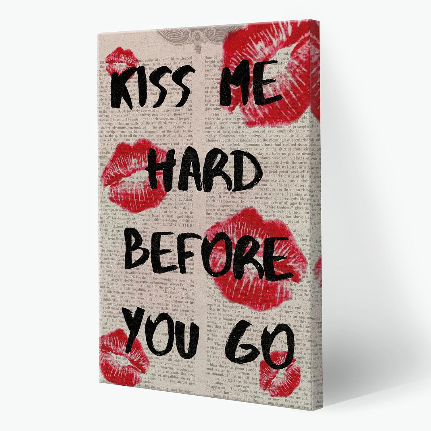 ASPORIC Vintage Kiss Poster 70s Red Lips Wall Art Black Kiss Me Hard ...