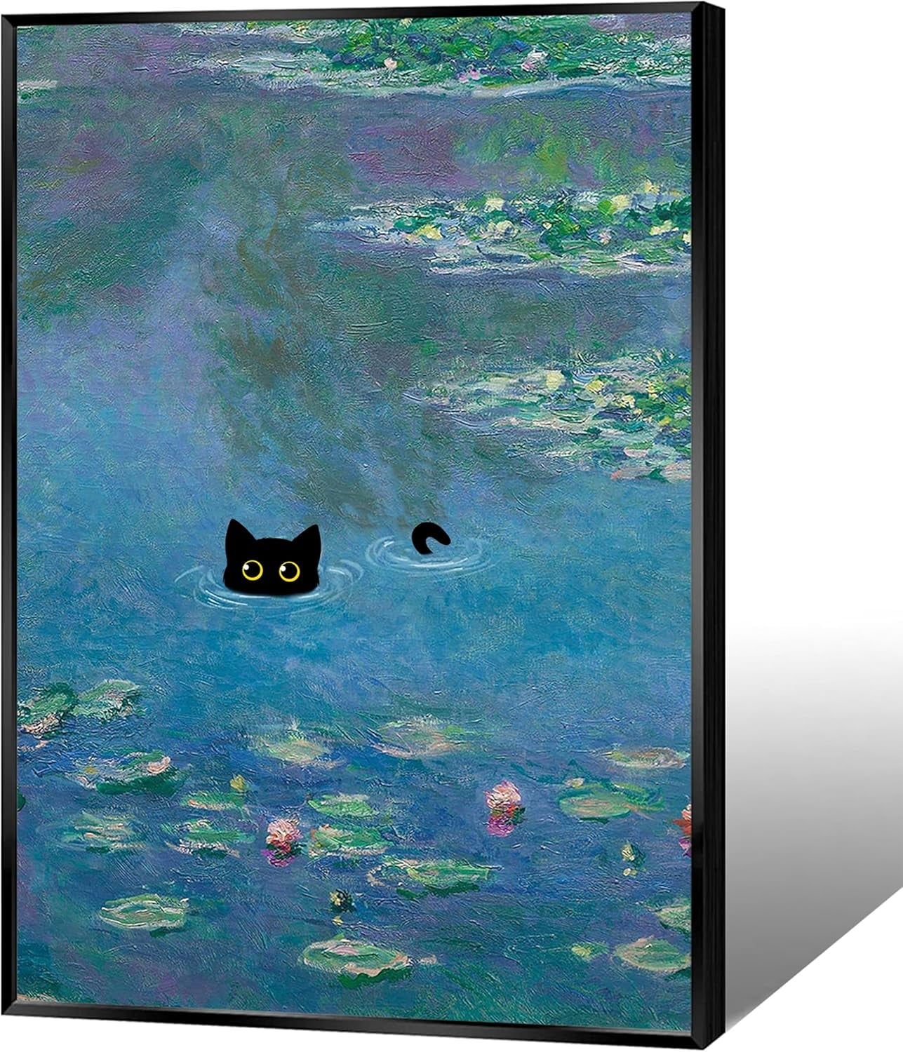 ASPORIC Vintage Monet Cat Poster Funny Black Cat Bridge of Waterlilies ...