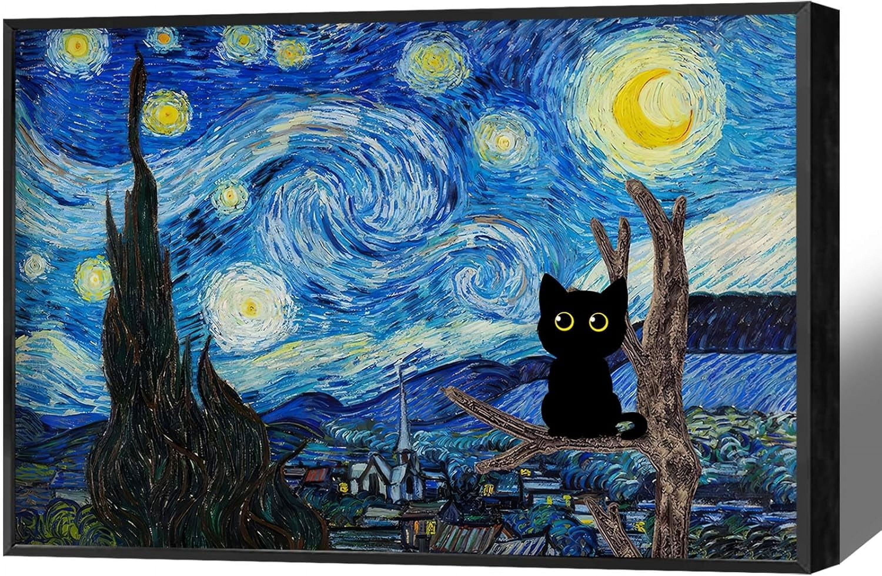 ASPORIC Vintage Monet Cat Poster Funny Black Cat Bridge of Waterlilies ...