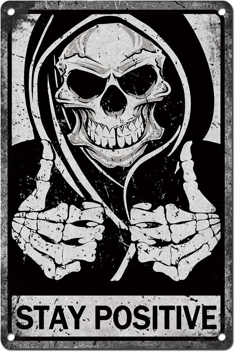 ASPORIC Vintage Stay Positive Skull Sign Metal Sign Wall Décor 8"x12 ...