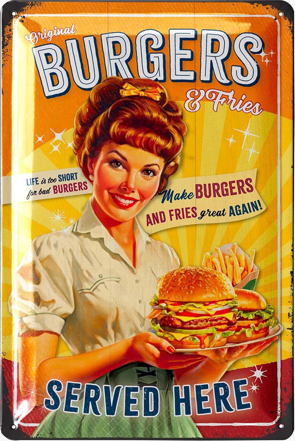 ASPORIC Vintage Tin Sign BURGERS, Retro Diner Decor, Restaurant Decor ...