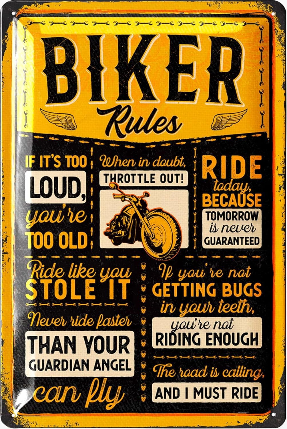 ASPORIC Vintage Tin Sign - Biker Rules, Motorcycle Wall Decor, Vintage ...