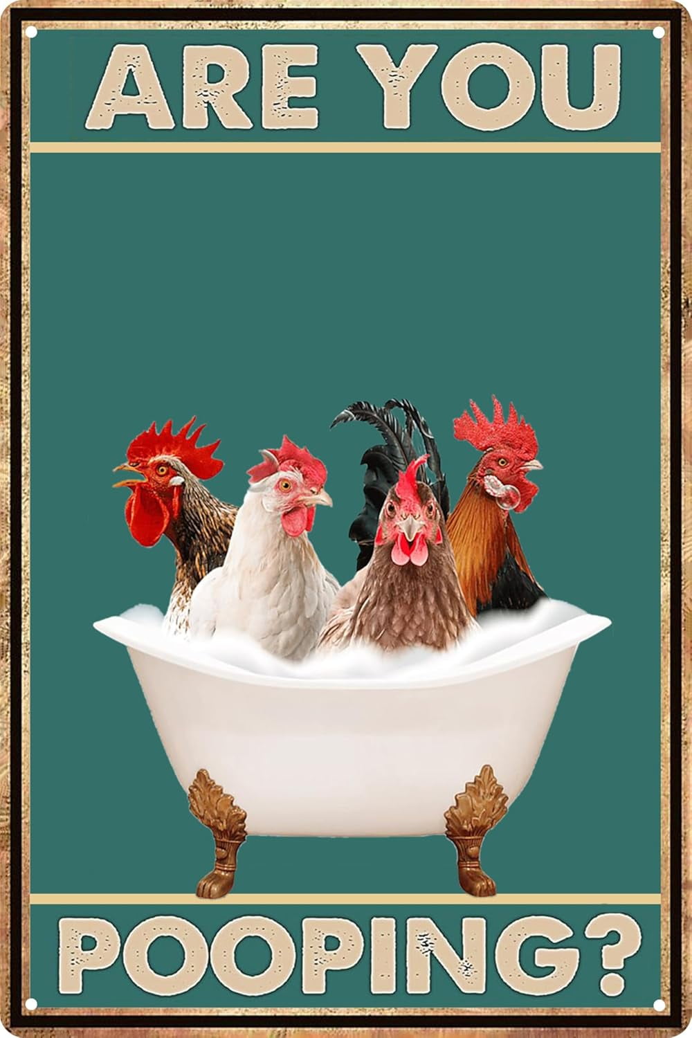 ASPORIC Vintage Tin Sign Chicken Are You Pooping Funny Bathroom Sign ...
