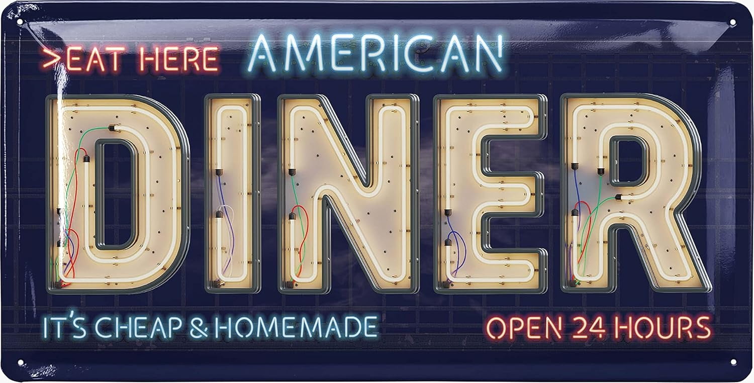 ASPORIC Vintage Tin Sign Retro Diner Decor DINER, Metal Kitchen Signs ...