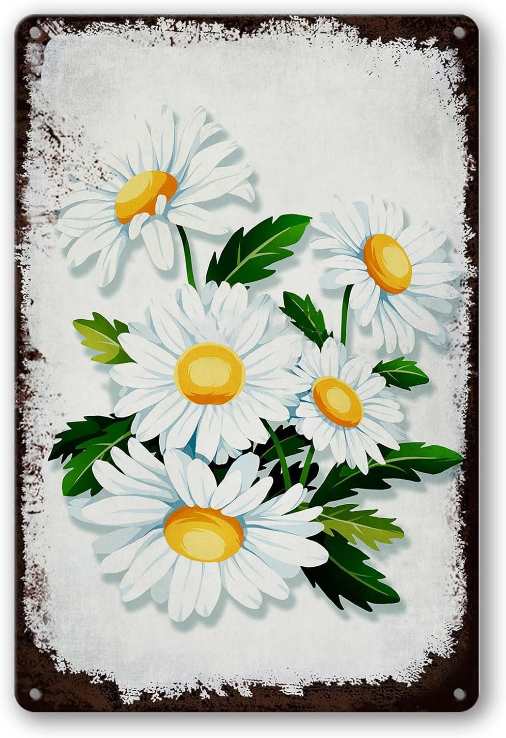 ASPORIC Vintage Tin Signs Flowers White Daisy Metal Wall Art Retro ...