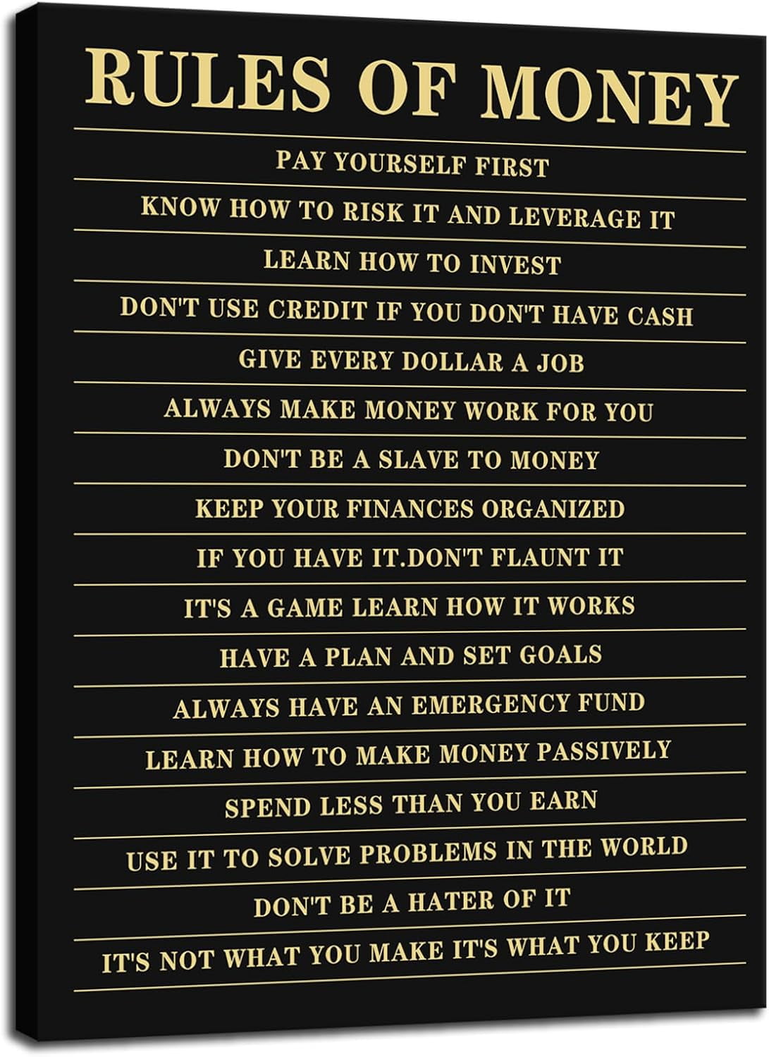 ASPORIC Wall Art Motivational Rules of Money Posters Inspirational Wall ...