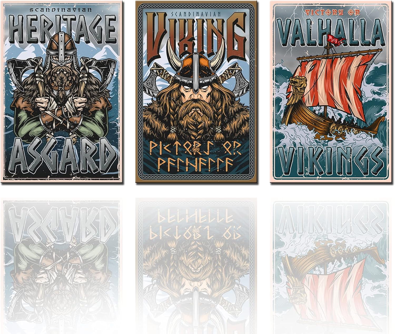 ASPORIC Wall Art Vikings Warriors Canvas Wall Art HERITAGE VALHALLA ...