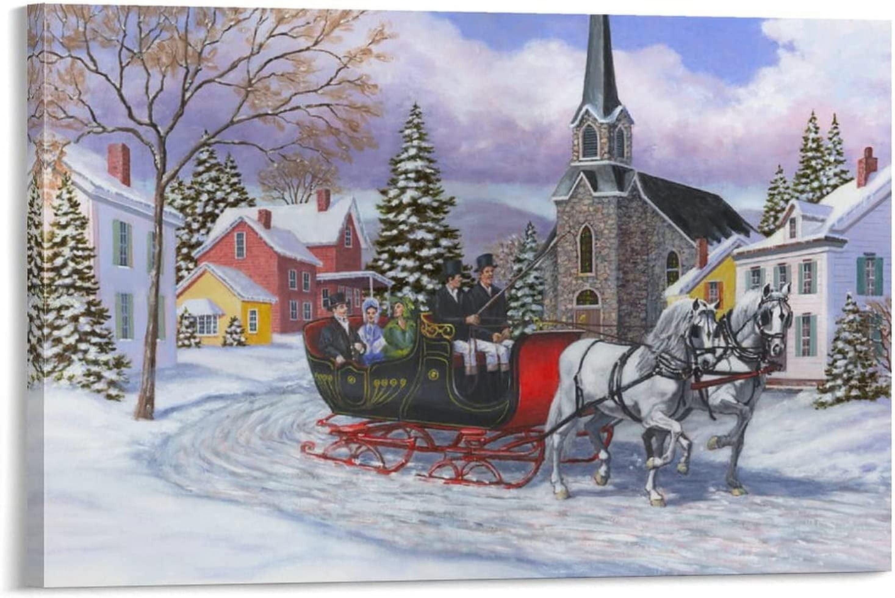 ASPORIC Wall Poster Victorian Sleigh Ride Christmas Poster Canvas Print ...