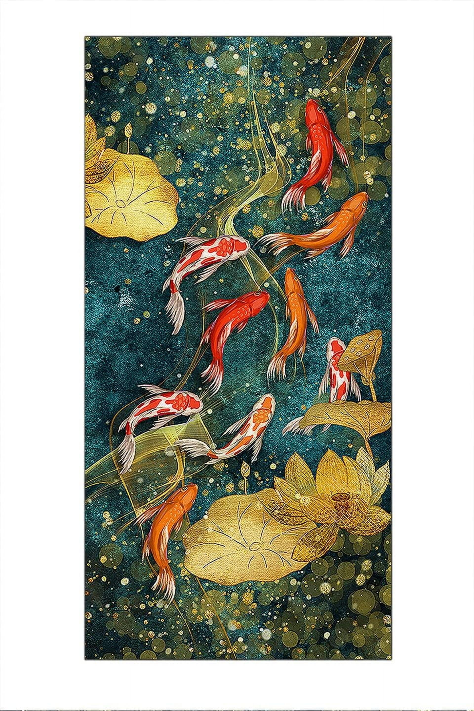 ASPORIC Wall Posters Aesthetic Koi Fish Feng Shui Nine Fish Painting ...