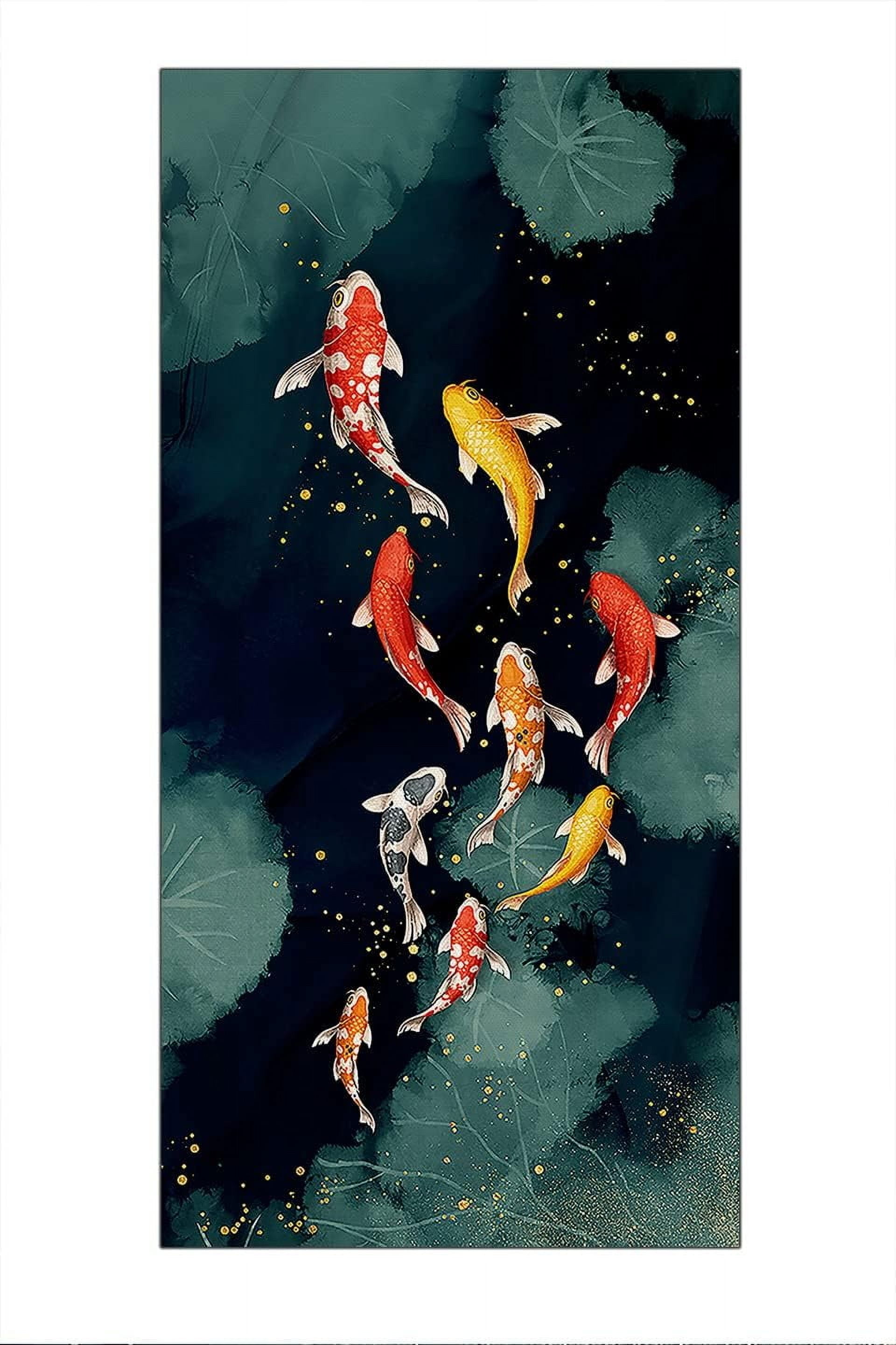 ASPORIC Wall-Posters-Aesthetic-Koi-Fish-Feng-Shui-Nine-Fish-Painting ...