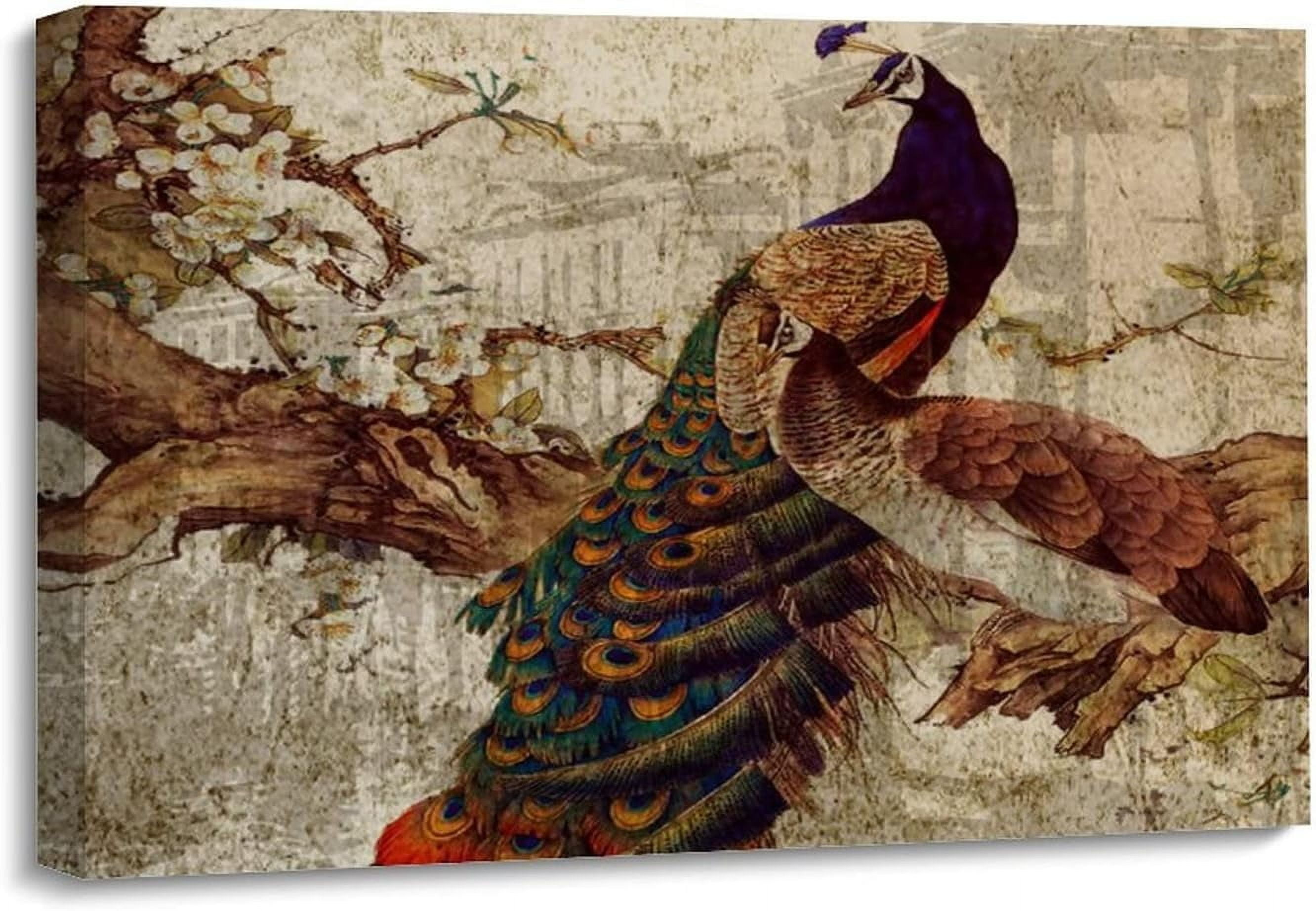 ASPORIC Wall Prints Nostalgic Peacock Canvas Print Wall Art Peacock ...