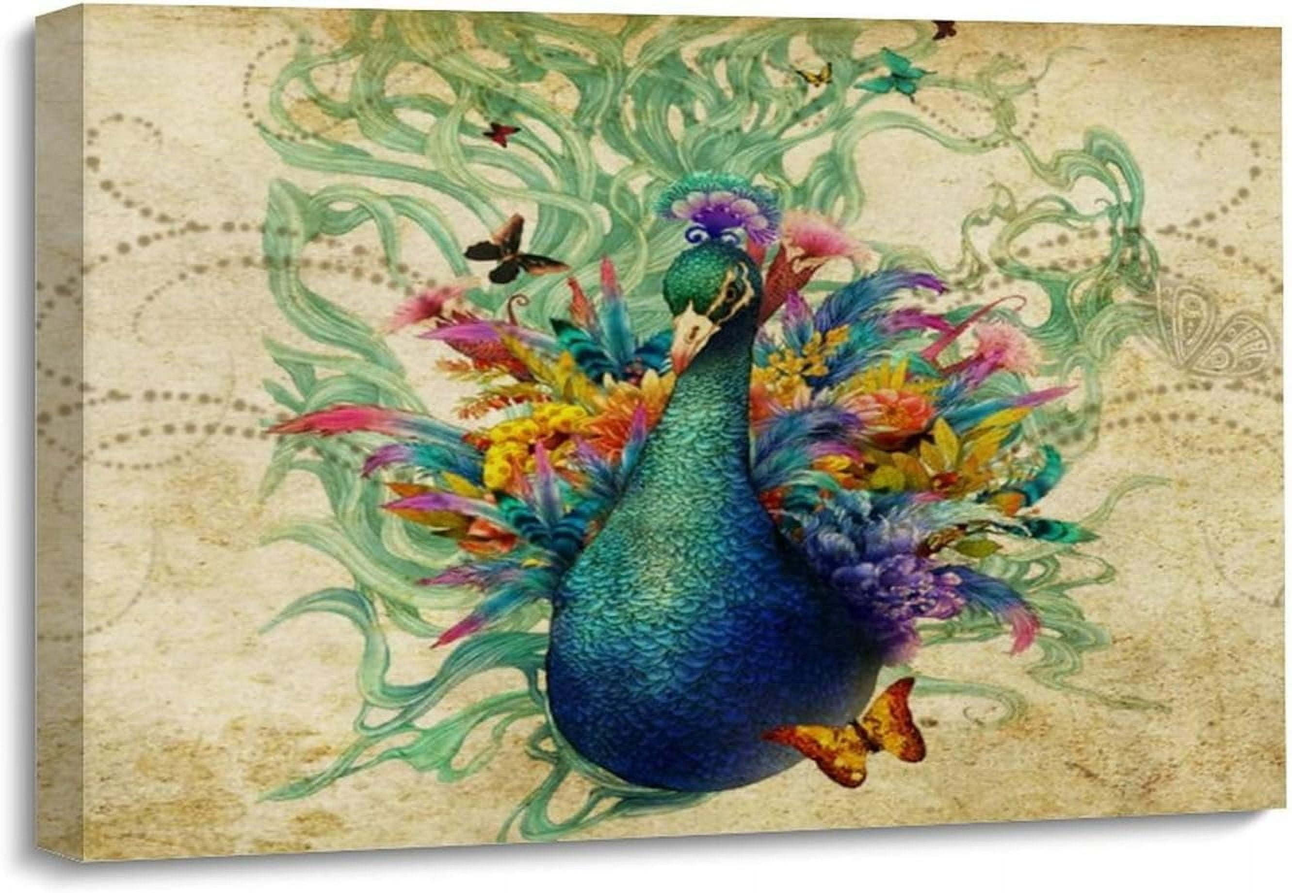 ASPORIC Wall Prints Nostalgic Peacock Canvas Print Wall Art Peacock ...