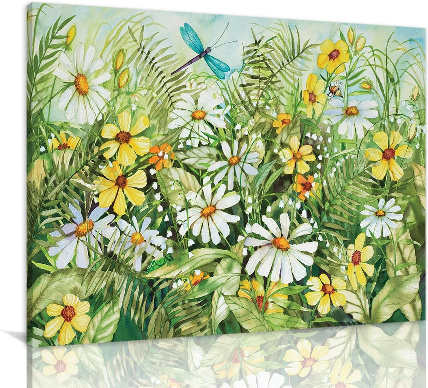 ASPORIC Watercolor Yellow And White Flowers Blossom Canvas Painting ...