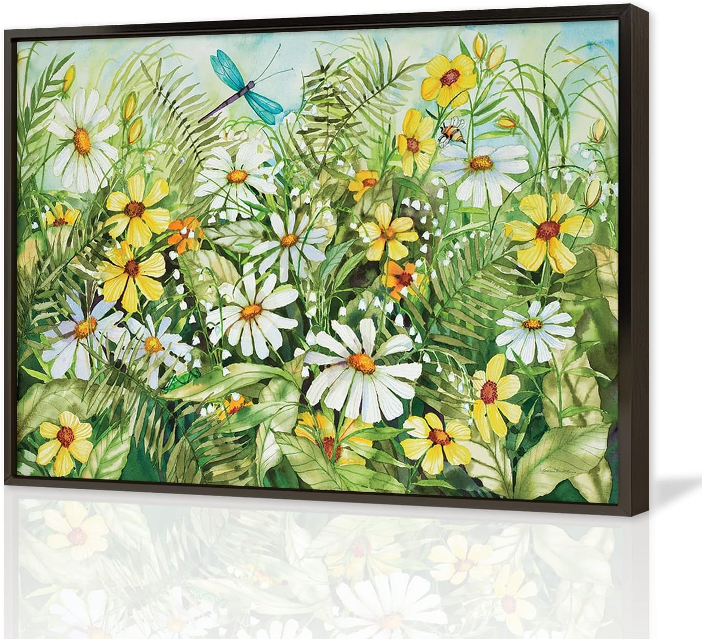 ASPORIC Watercolor Yellow And White Flowers Blossom Canvas Painting ...