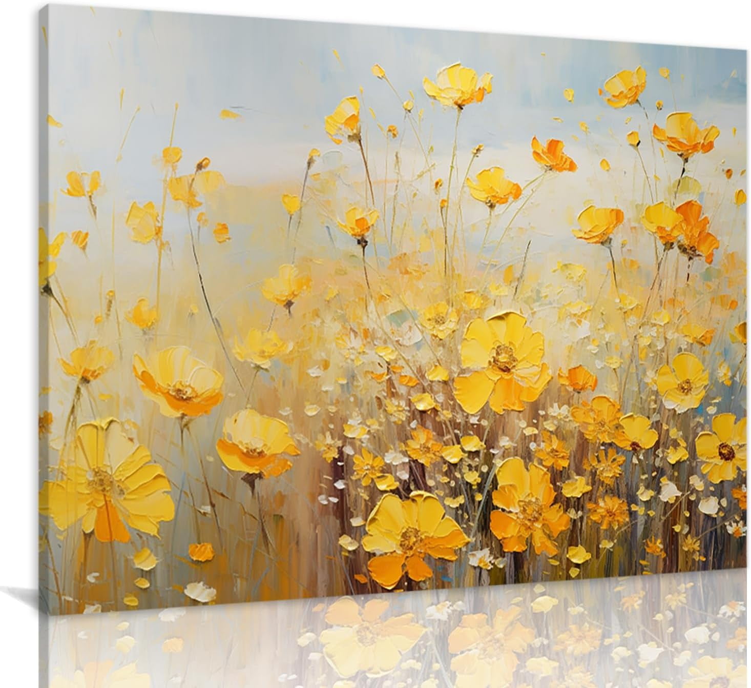 ASPORIC Watercolor Yellow Flower Canvas Painting Modern Abstract Wall ...