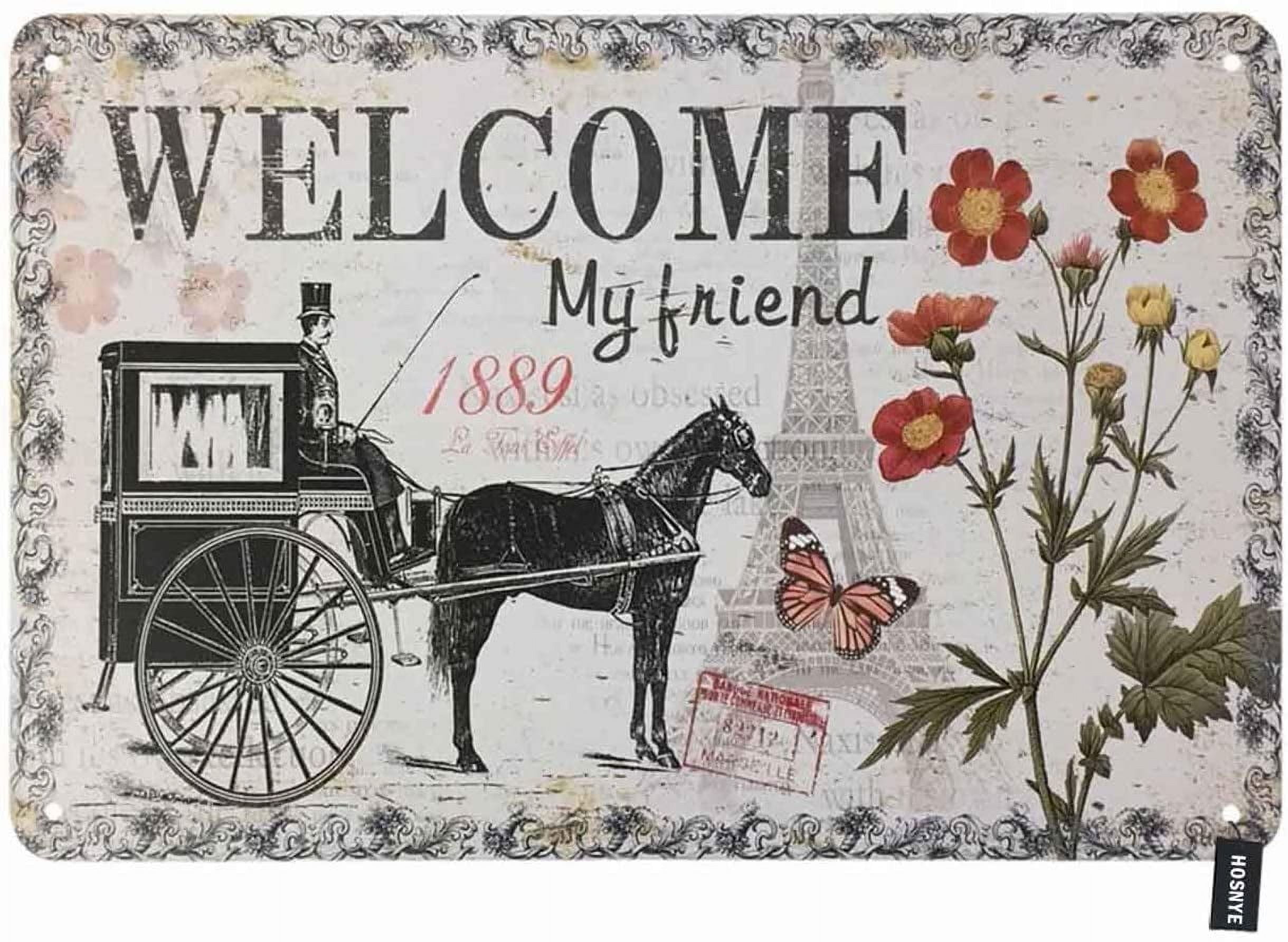 ASPORIC Welcome My Friend Tin Sign on The Envelope Paris Eiffel Tower ...
