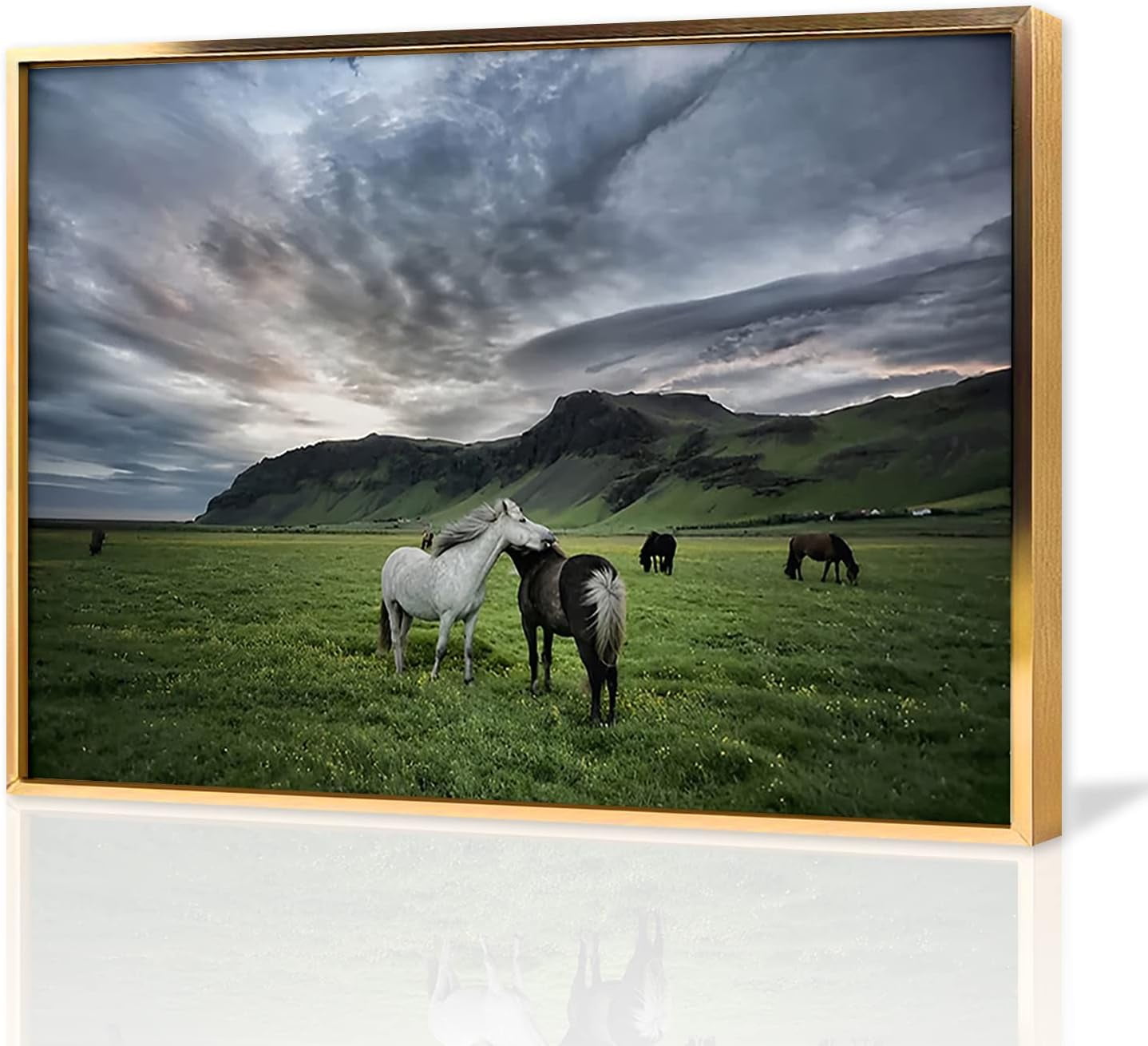 ASPORIC White Horse And White Horses At Prairie Canvas Painting Modern ...