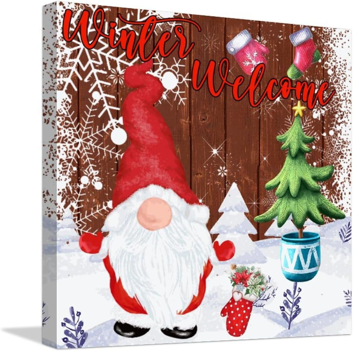 ASPORIC Winter Welcome Canvas Prints Christmas Tree Gnome Snowflake ...