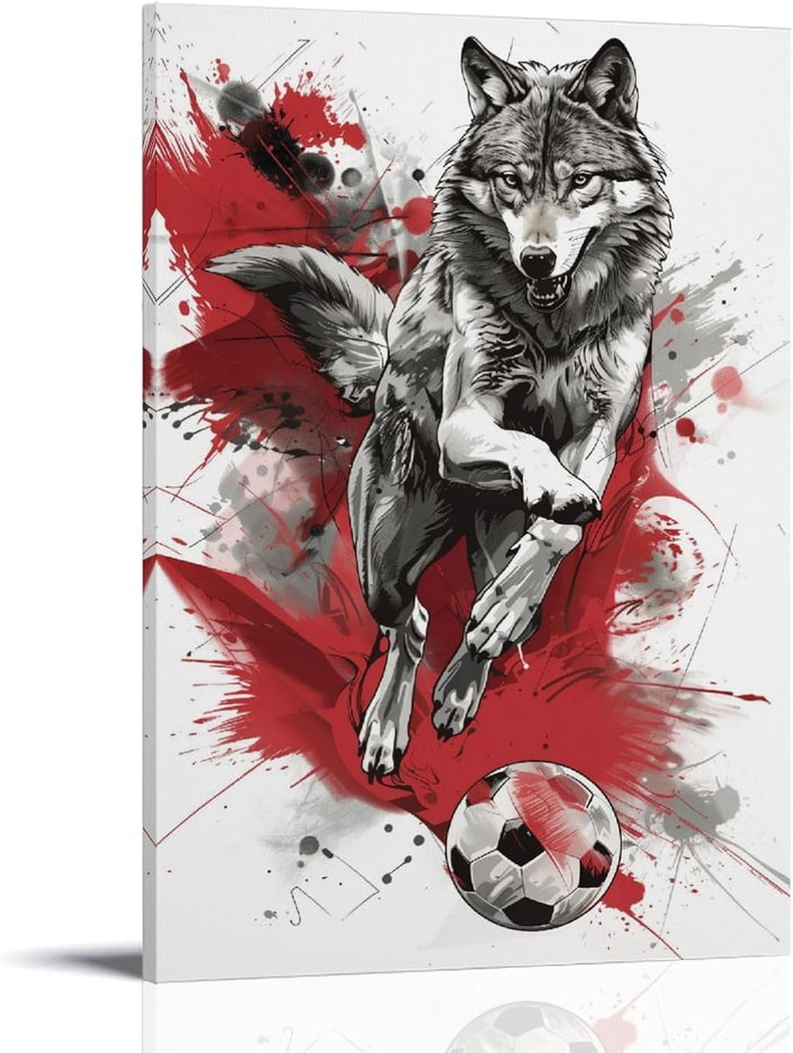 ASPORIC Wolf Playing Soccer Canvas Poster Funny Animal Football Wall ...