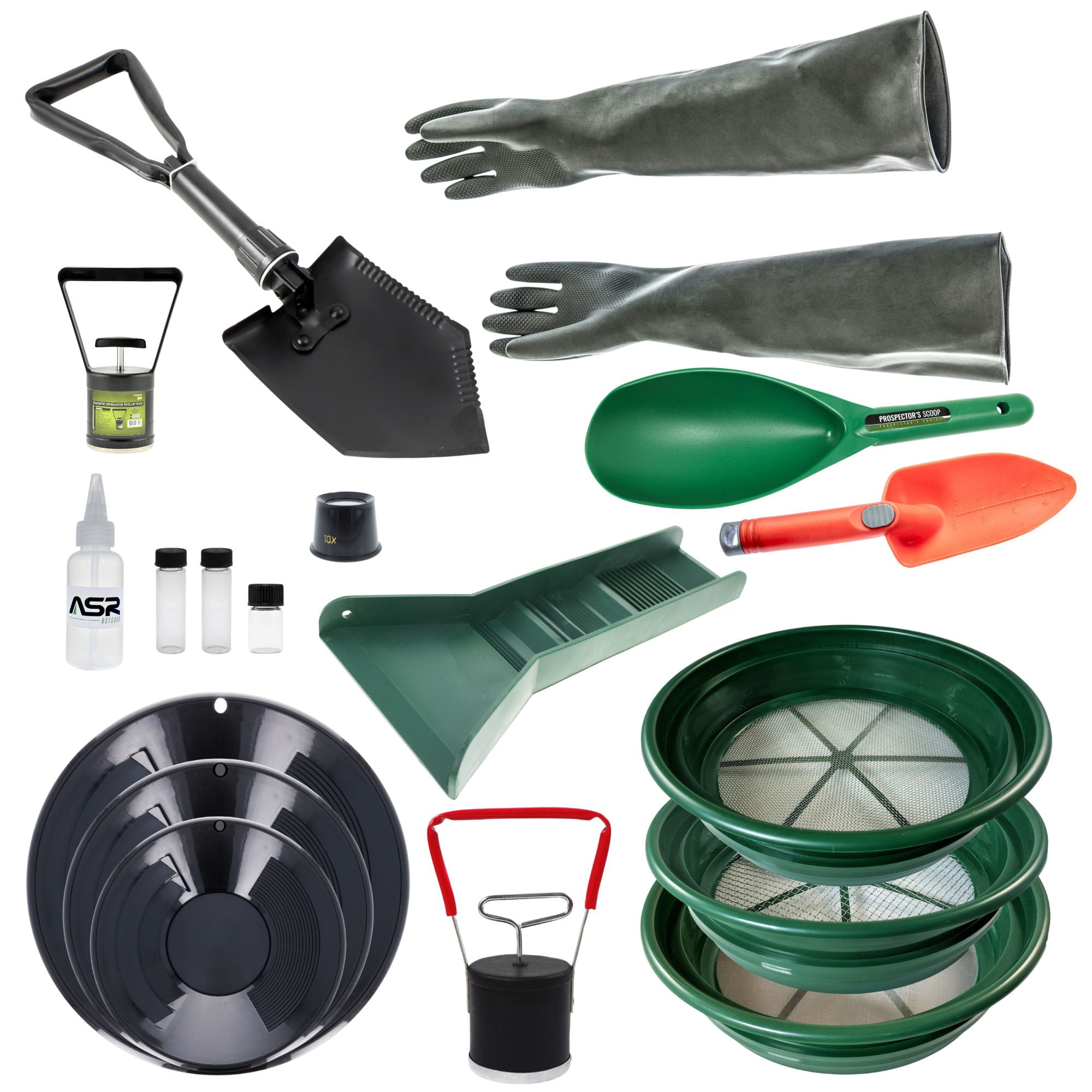 ASR Outdoor 18pc Deluxe Miner's Gold Prospecting Kit Mini Rubber Sluice ...