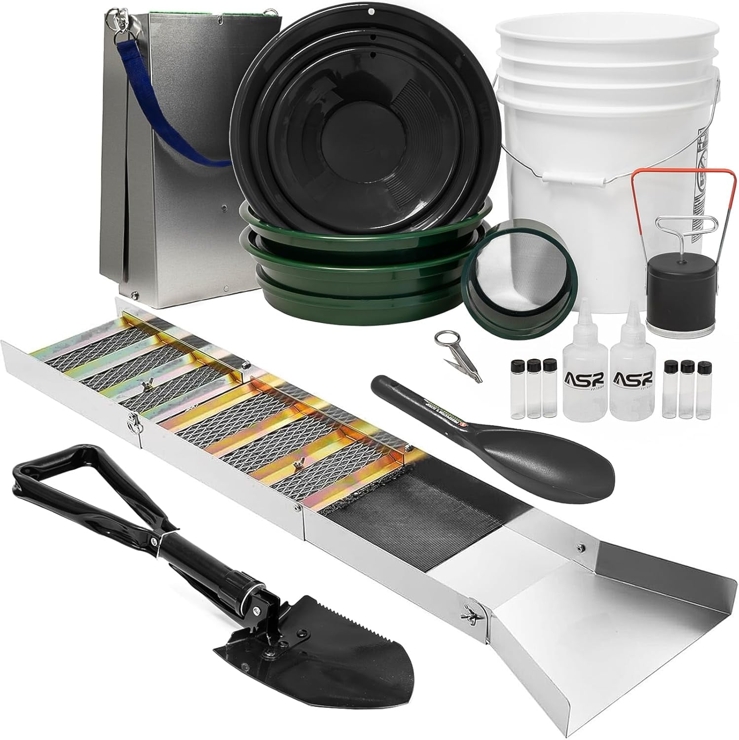 ASR Outdoor 20pc Complete Gold Panning Kit with Folding Sluice Box and ...