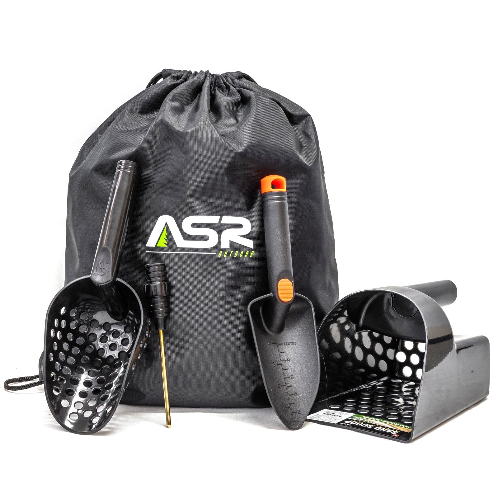ASR Outdoor 5pc Black Metal Detecting Tools Kit with Drawstring Bag ...