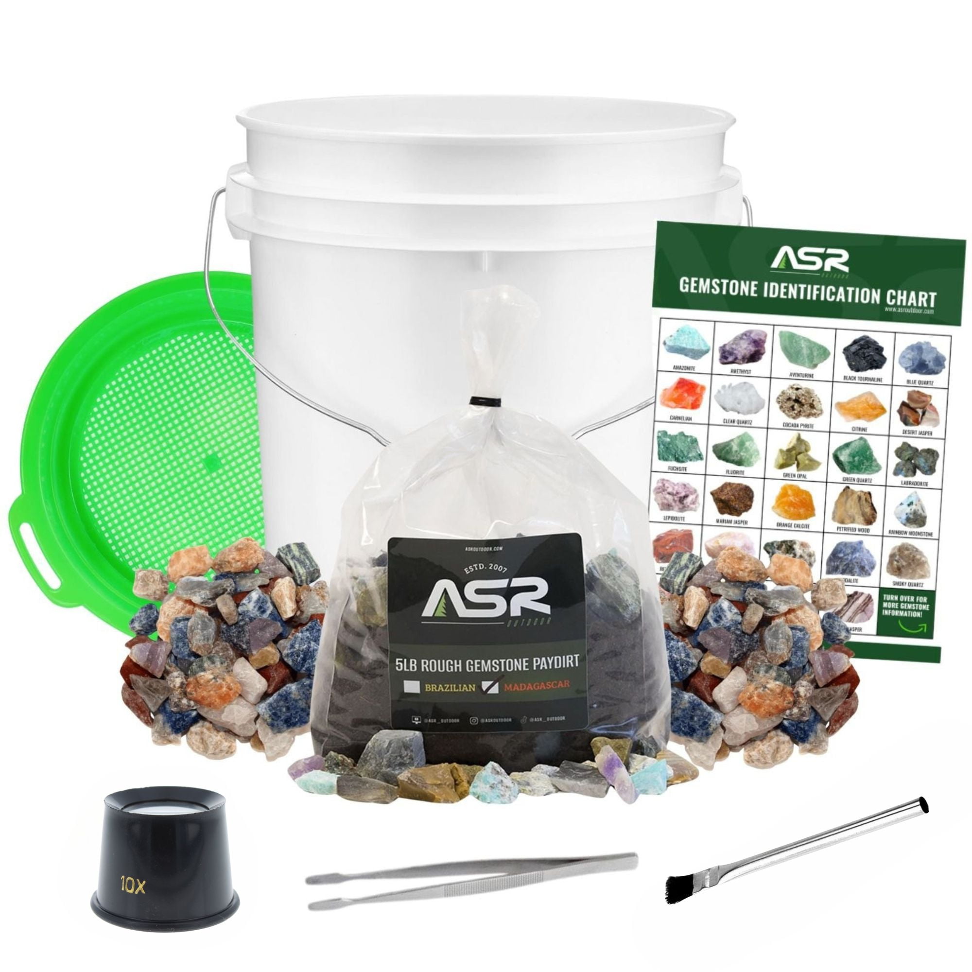 ASR Outdoor 7pc Gemstone Mining Kit with Bucket Tweezer Brush Sifter ...