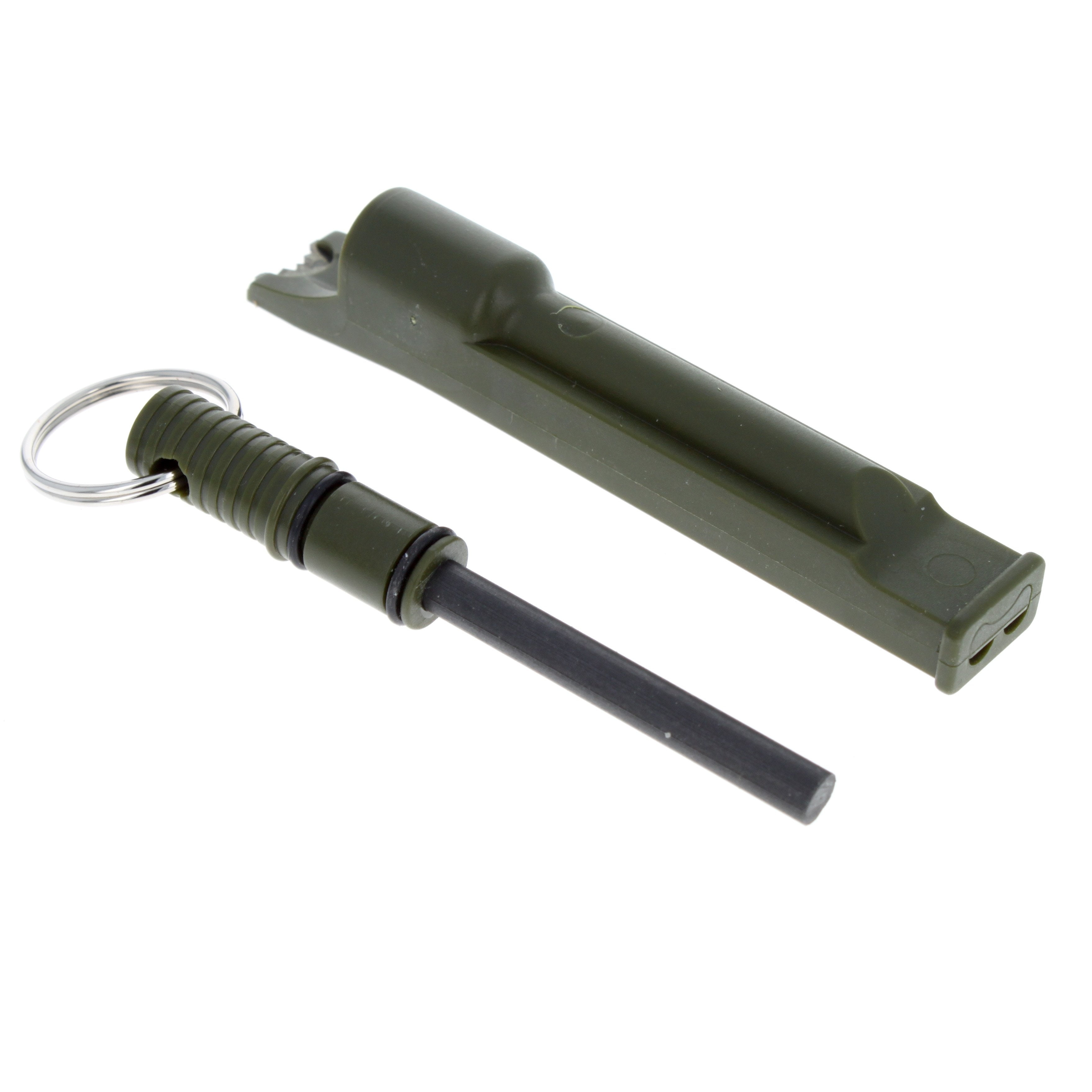 ASR Outdoor Green 3 in 1 Flint Rod Striker Fire Starter Whistle ...