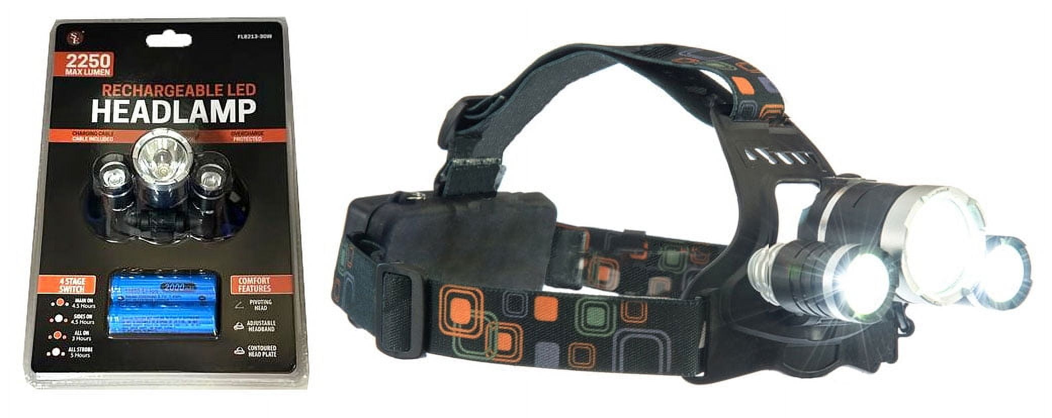 ASR Outdoor Rechargeable Adjustable 2250 Lumen LED Headlamp Four-Stage ...