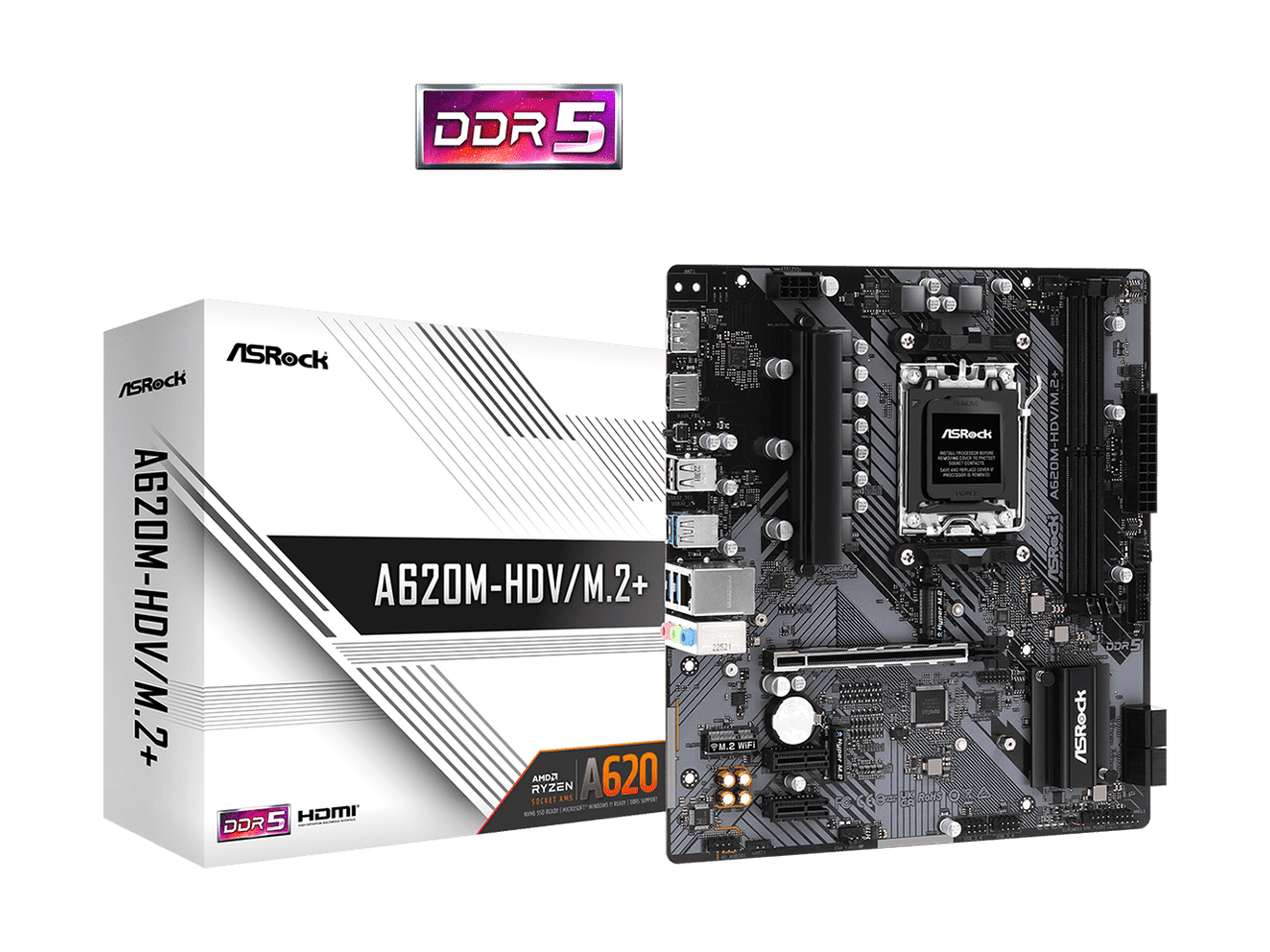 ASRock A620M-HDV/M.2+ AM5 Micro ATX Motherboard, HDMI, DisplayPort ...