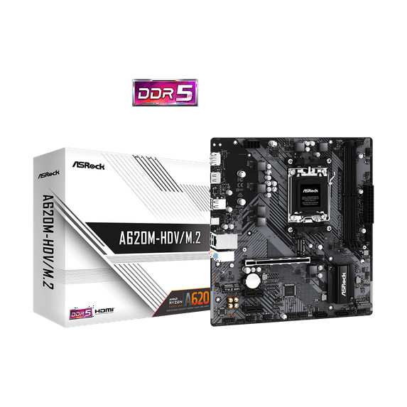 ASRock A620M-HDV/M.2 AM5 Micro ATX Motherboard, supports up to 65W AM5 Ryzen™ 7000 Series ...