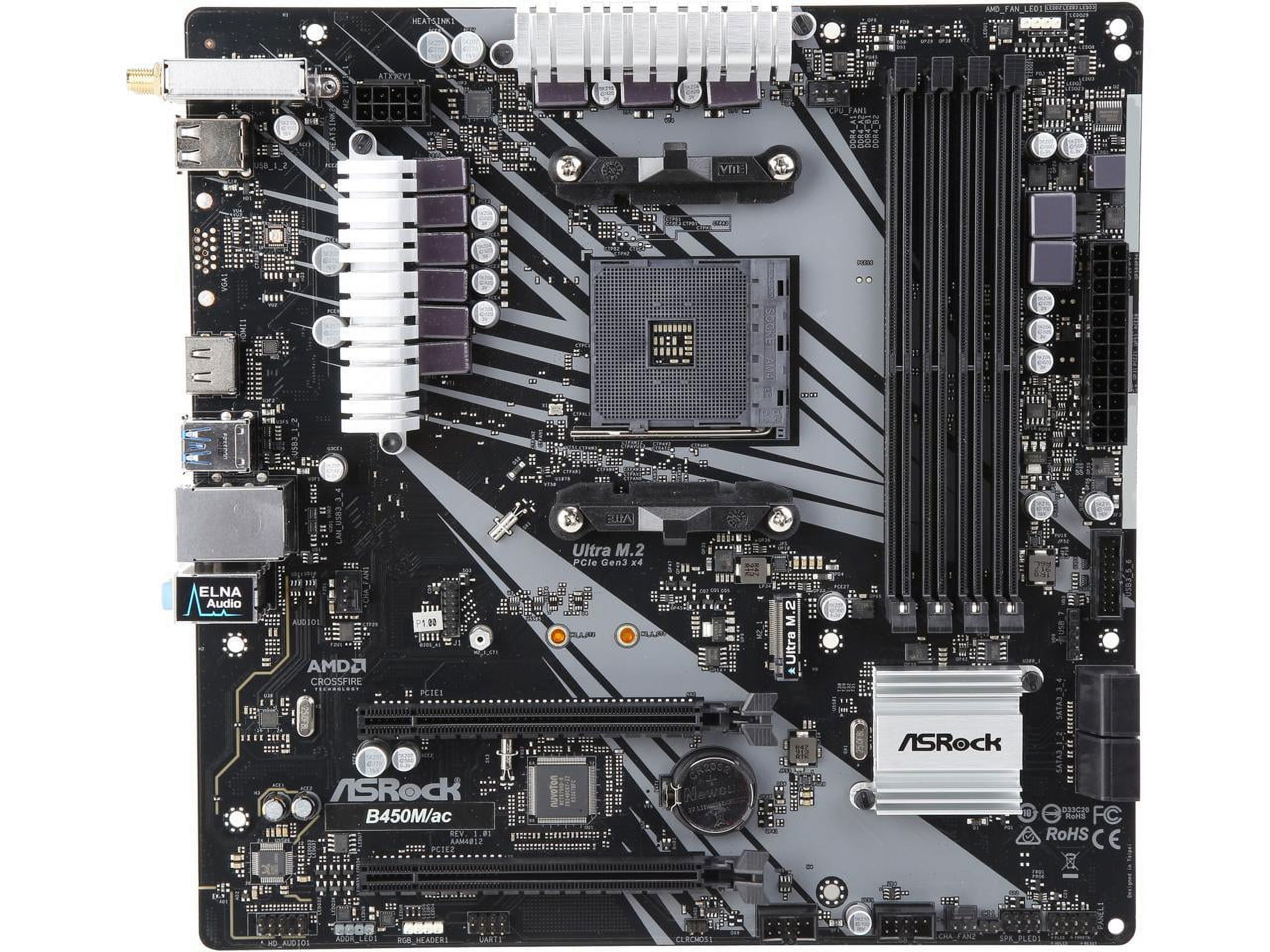 ASRock B450M/AC AM4 AMD Promontory B450 SATA 6Gb/s Micro ATX AMD ...