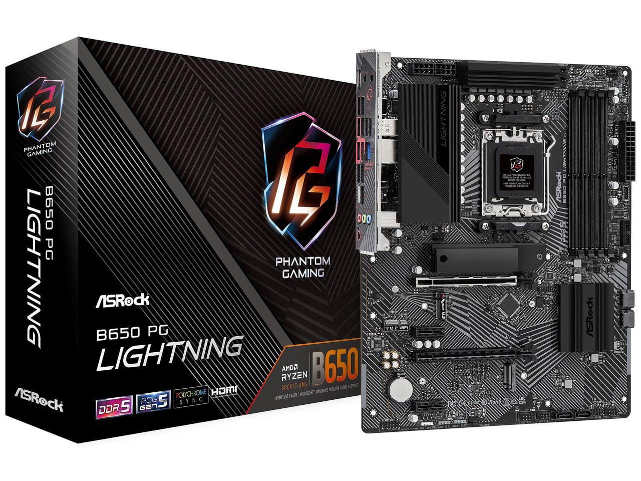 ASRock B650 PG LIGHTING AM5 ATX Motherboard, 4 slots DDR5, PCIE 4.0 x16 ...
