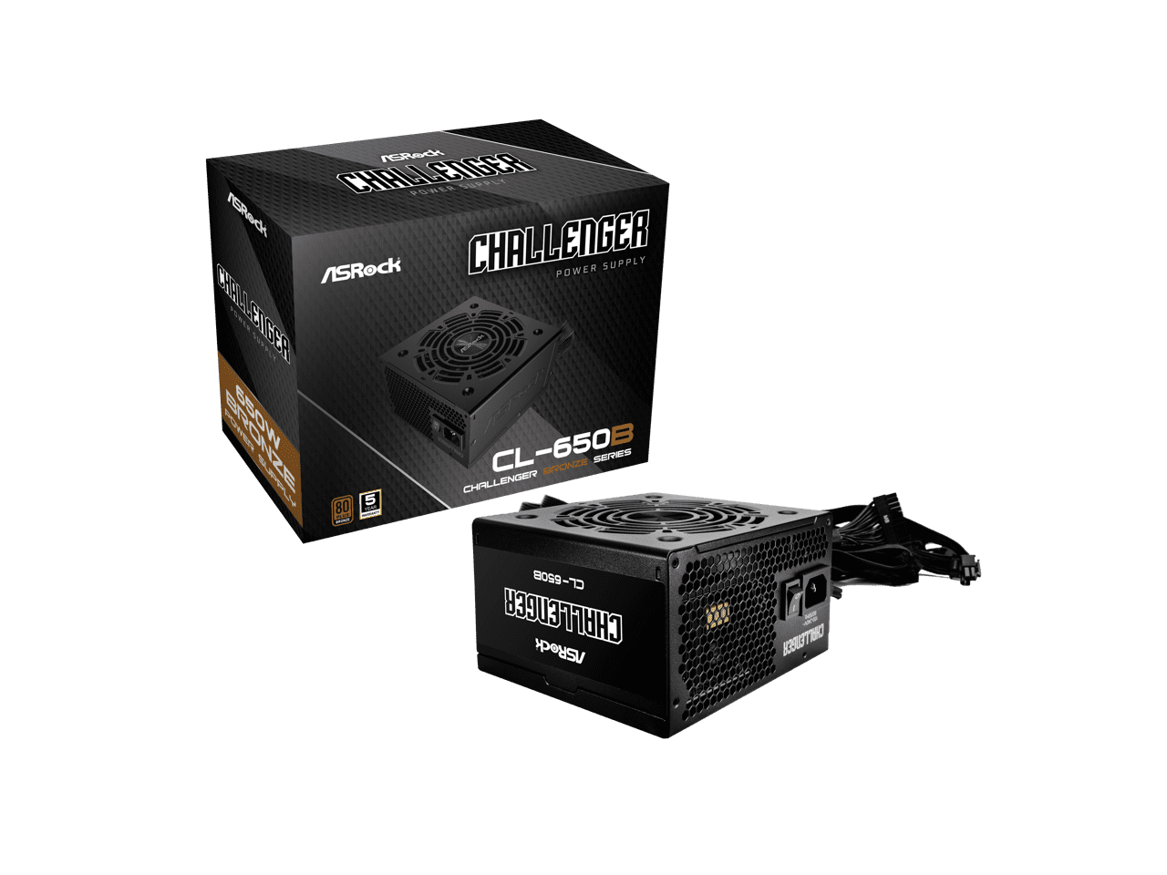 ASRock Challenger CL-650B 650W 80 PLUS BRONZE Certified Non-Modular Power Supply, 5 Years ...